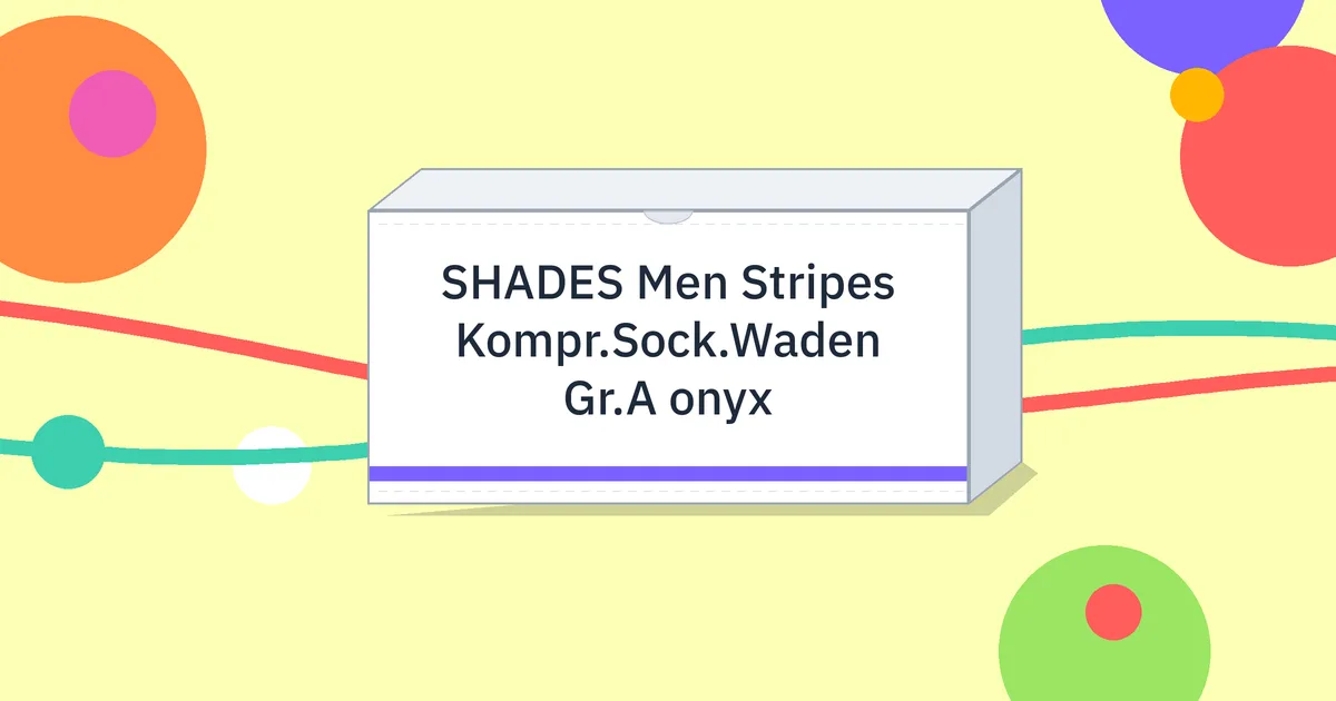Symbolbild: Packung mit der Aufschrift SHADES Men Stripes Kompr.Sock.Waden Gr.A onyx (PZN 15589458) – Verfügbarkeit und Bezug in Apotheken in Frankfurt am Main