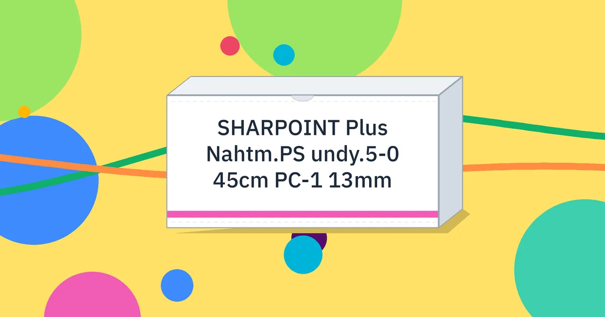 Symbolbild: Packung mit der Aufschrift SHARPOINT Plus Nahtm.PS undy.5-0 45cm PC-1 13mm (PZN 17995062) – Verfügbarkeit und Bezug in Apotheken in Frankfurt am Main