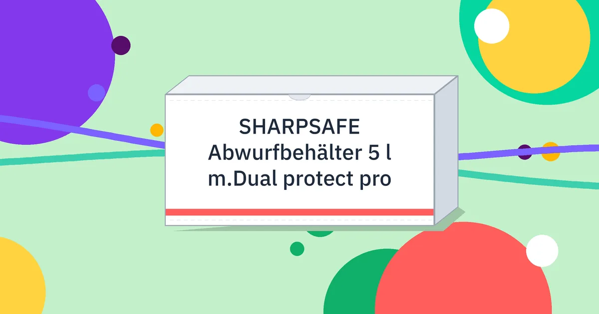 Symbolbild: Packung mit der Aufschrift SHARPSAFE Abwurfbehälter 5 l m.Dual protect pro (PZN 20053783) – Verfügbarkeit und Bezug in Apotheken in Frankfurt am Main
