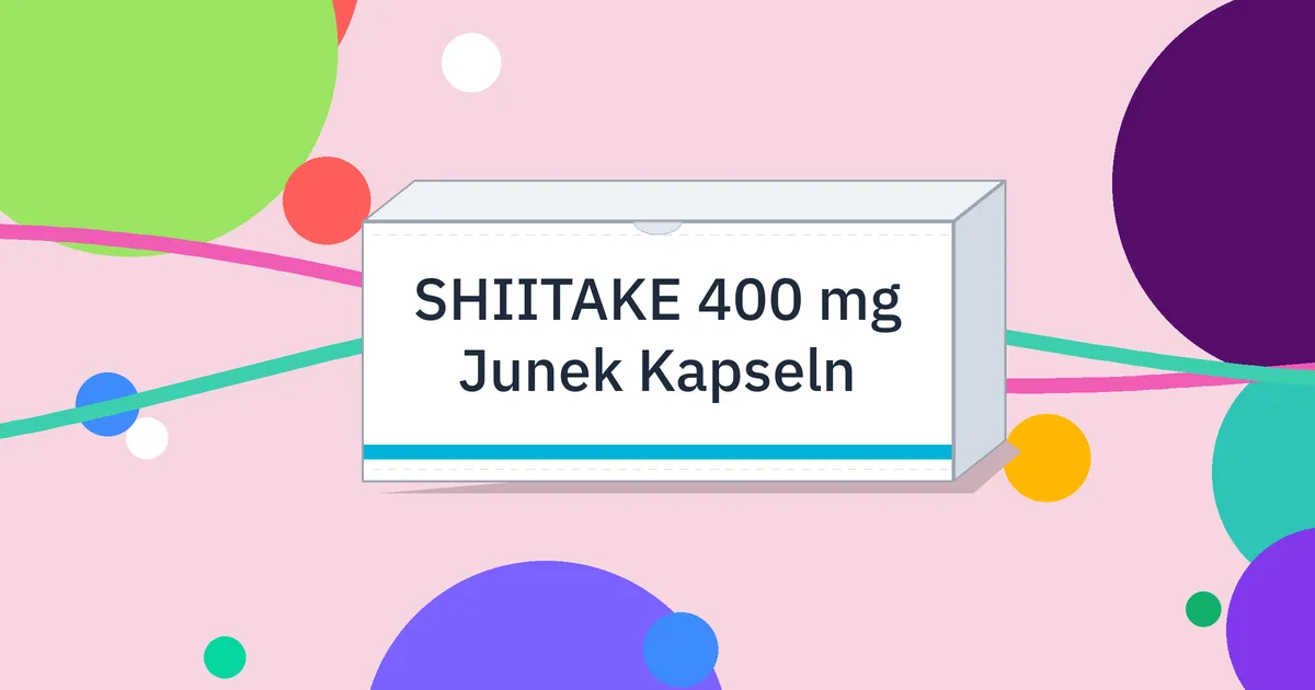 Symbolbild: Packung mit der Aufschrift SHIITAKE 400 mg Junek Kapseln (PZN 01107438) – Verfügbarkeit und Bezug in Apotheken in Frankfurt am Main