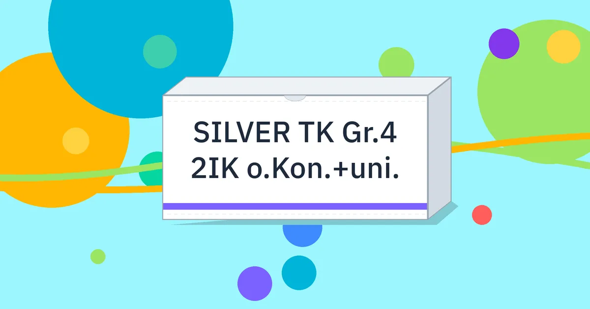 Symbolbild: Packung mit der Aufschrift SILVER TK Gr.4 2IK o.Kon.+uni. (PZN 10209793) – Verfügbarkeit und Bezug in Apotheken in Frankfurt am Main