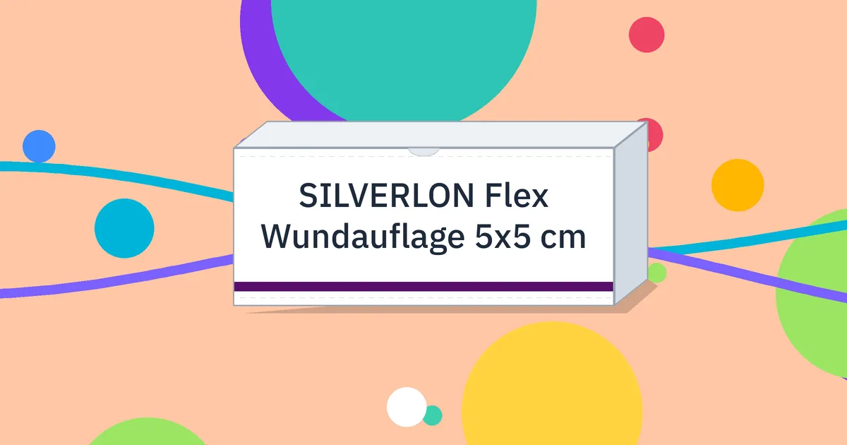 Symbolbild: Packung mit der Aufschrift SILVERLON Flex Wundauflage 5x5 cm (PZN 11192741) – Verfügbarkeit und Bezug in Apotheken in Frankfurt am Main
