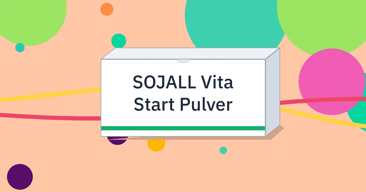 Symbolbild: Packung mit der Aufschrift SOJALL Vita Start Pulver (PZN 16572589) – Verfügbarkeit und Bezug in Apotheken in Frankfurt am Main