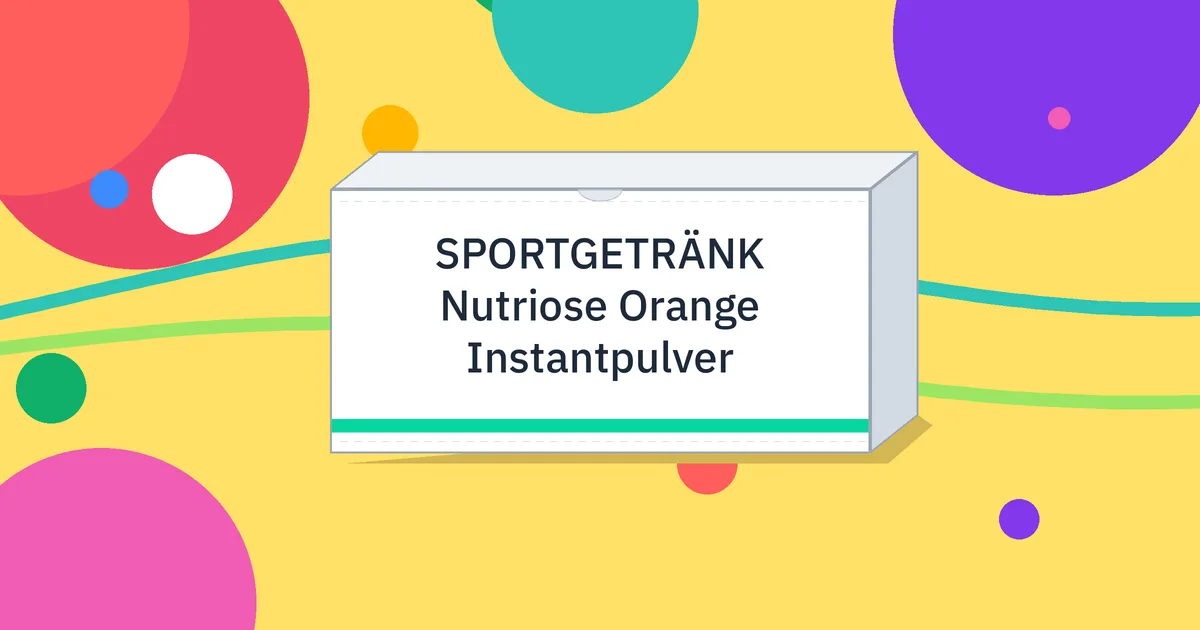 Symbolbild: Packung mit der Aufschrift SPORTGETRÄNK Nutriose Orange Instantpulver (PZN 11219747) – Verfügbarkeit und Bezug in Apotheken in Frankfurt am Main