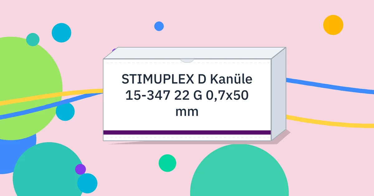 Symbolbild: Packung mit der Aufschrift STIMUPLEX D Kanüle 15-347 22 G 0,7x50 mm (PZN 14138340) – Verfügbarkeit und Bezug in Apotheken in Frankfurt am Main