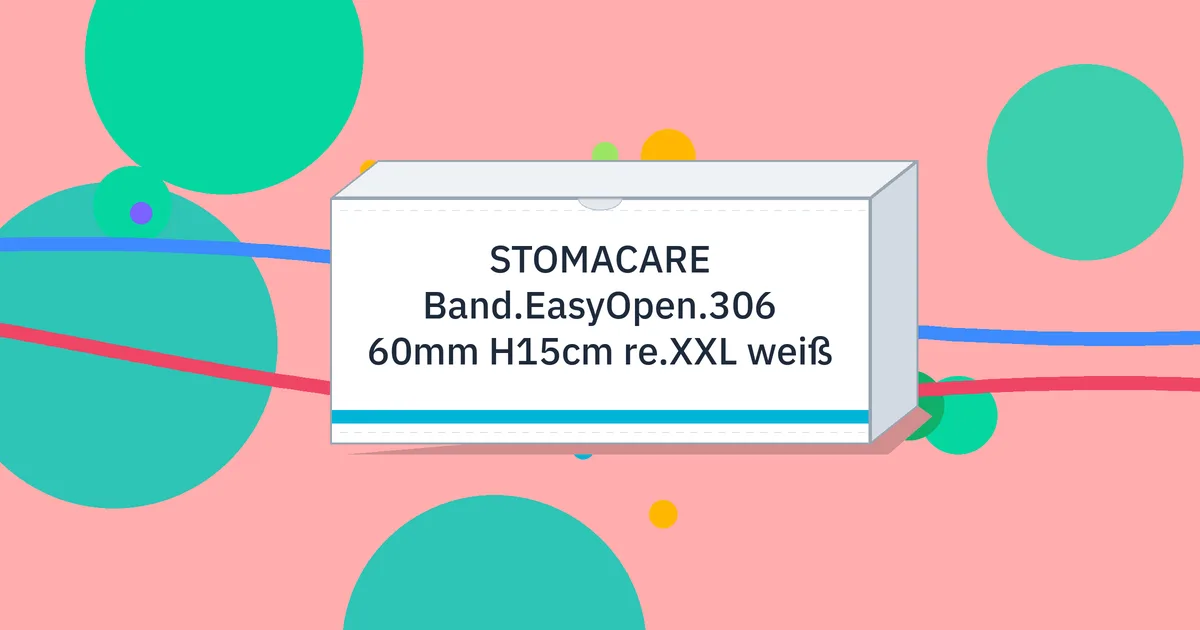 Symbolbild: Packung mit der Aufschrift STOMACARE Band.EasyOpen.306 60mm H15cm re.XXL weiß (PZN 07664795) – Verfügbarkeit und Bezug in Apotheken in Frankfurt am Main