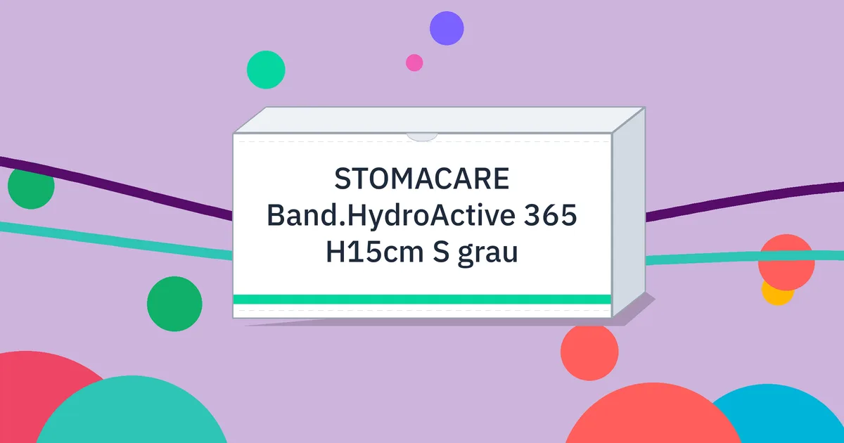 Symbolbild: Packung mit der Aufschrift STOMACARE Band.HydroActive 365 H15cm S grau (PZN 15862279) – Verfügbarkeit und Bezug in Apotheken in Frankfurt am Main