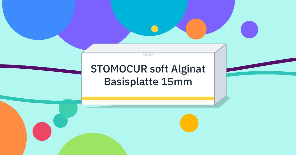 Symbolbild: Packung mit der Aufschrift STOMOCUR soft Alginat Basisplatte 15mm (PZN 10521680) – Verfügbarkeit und Bezug in Apotheken in Frankfurt am Main