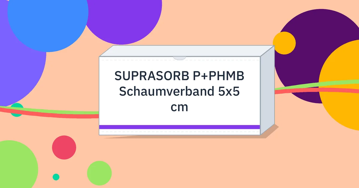 Symbolbild: Packung mit der Aufschrift SUPRASORB P+PHMB Schaumverband 5x5 cm (PZN 15421138) – Verfügbarkeit und Bezug in Apotheken in Frankfurt am Main