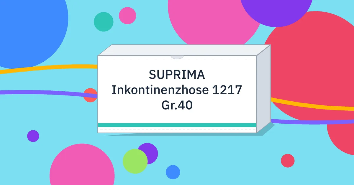 Symbolbild: Packung mit der Aufschrift SUPRIMA Inkontinenzhose 1217 Gr.40 (PZN 03719890) – Verfügbarkeit und Bezug in Apotheken in Frankfurt am Main
