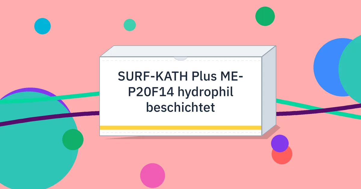 Symbolbild: Packung mit der Aufschrift SURF-KATH Plus ME-P20F14 hydrophil beschichtet (PZN 07010131) – Verfügbarkeit und Bezug in Apotheken in Frankfurt am Main
