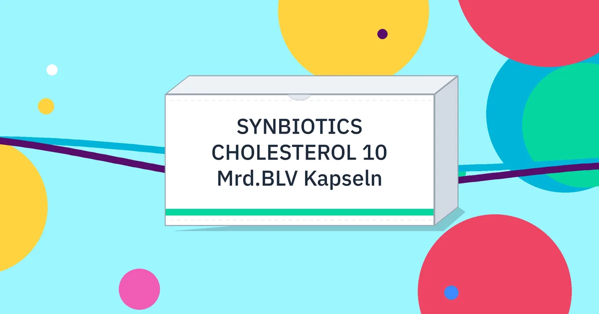 Symbolbild: Packung mit der Aufschrift SYNBIOTICS CHOLESTEROL 10 Mrd.BLV Kapseln (PZN 17307783) – Verfügbarkeit und Bezug in Apotheken in Frankfurt am Main