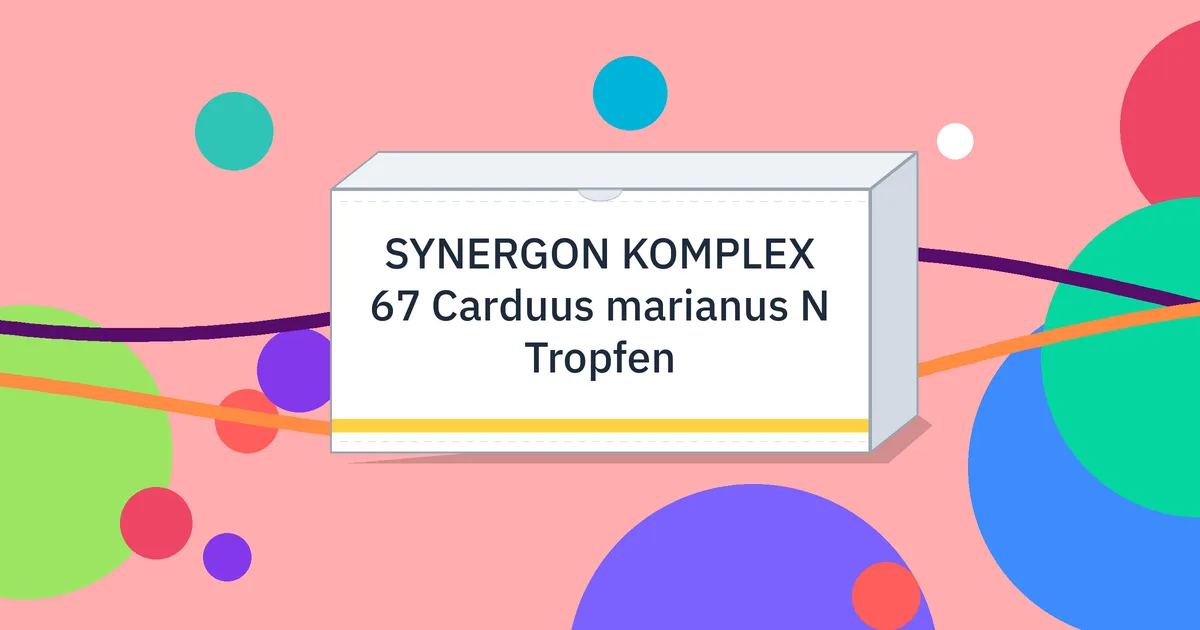 Symbolbild: Packung mit der Aufschrift SYNERGON KOMPLEX 67 Carduus marianus N Tropfen (PZN 03574813) – Verfügbarkeit und Bezug in Apotheken in Frankfurt am Main