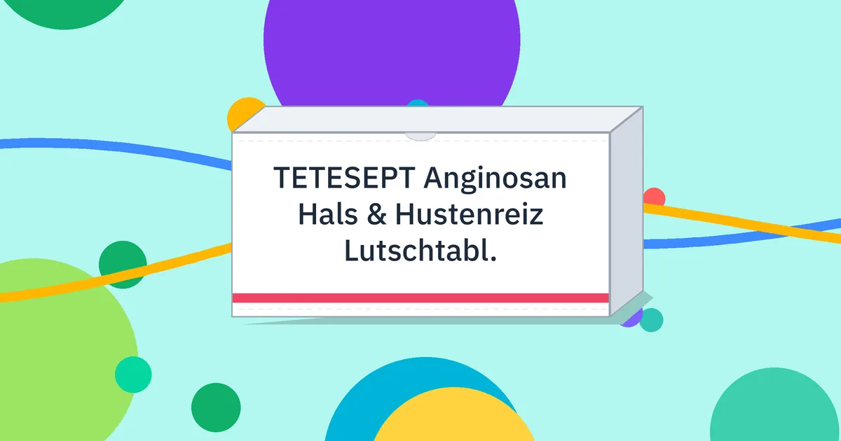 Symbolbild: Packung mit der Aufschrift TETESEPT Anginosan Hals & Hustenreiz Lutschtabl. (PZN 13233964) – Verfügbarkeit und Bezug in Apotheken in Frankfurt am Main