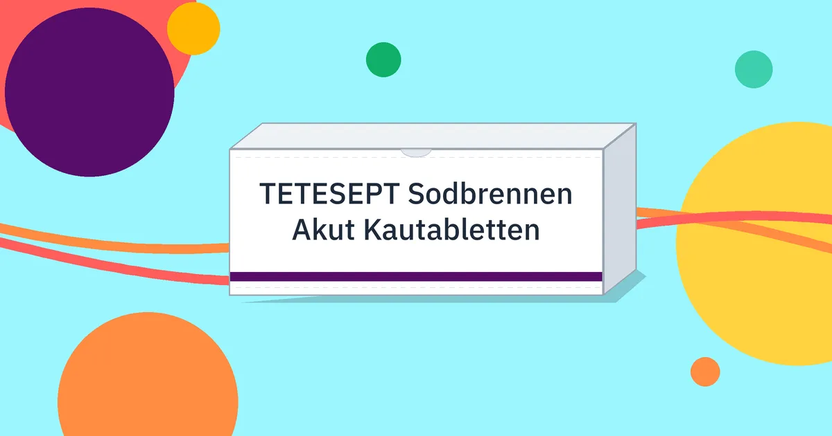 Symbolbild: Packung mit der Aufschrift TETESEPT Sodbrennen Akut Kautabletten (PZN 10144651) – Verfügbarkeit und Bezug in Apotheken in Frankfurt am Main