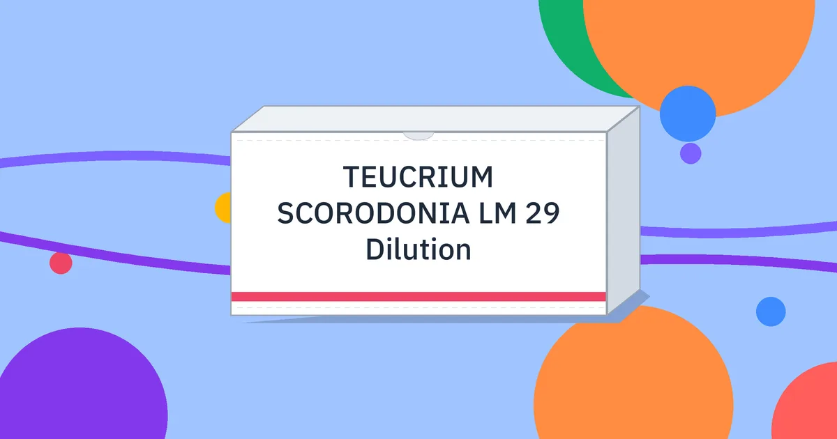 Symbolbild: Packung mit der Aufschrift TEUCRIUM SCORODONIA LM 29 Dilution (PZN 13217764) – Verfügbarkeit und Bezug in Apotheken in Frankfurt am Main