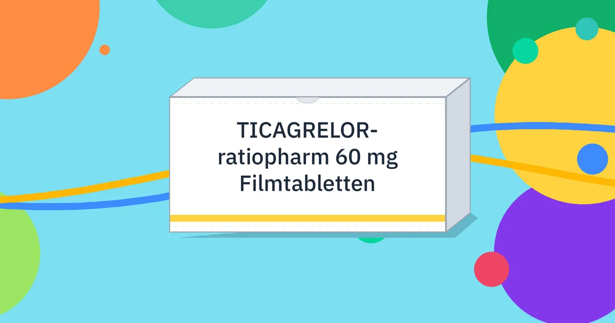 Symbolbild: Packung mit der Aufschrift TICAGRELOR-ratiopharm 60 mg Filmtabletten (PZN 19420006) – Verfügbarkeit und Bezug in Apotheken in Frankfurt am Main