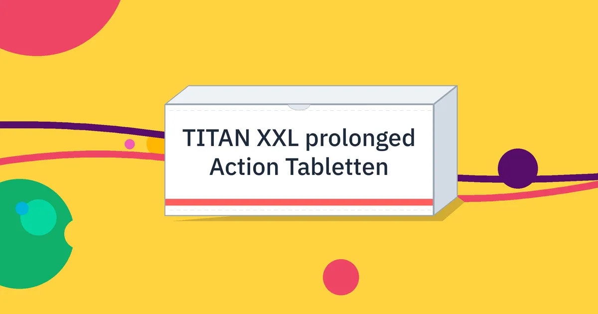 Symbolbild: Packung mit der Aufschrift TITAN XXL prolonged Action Tabletten (PZN 18709710) – Verfügbarkeit und Bezug in Apotheken in Frankfurt am Main