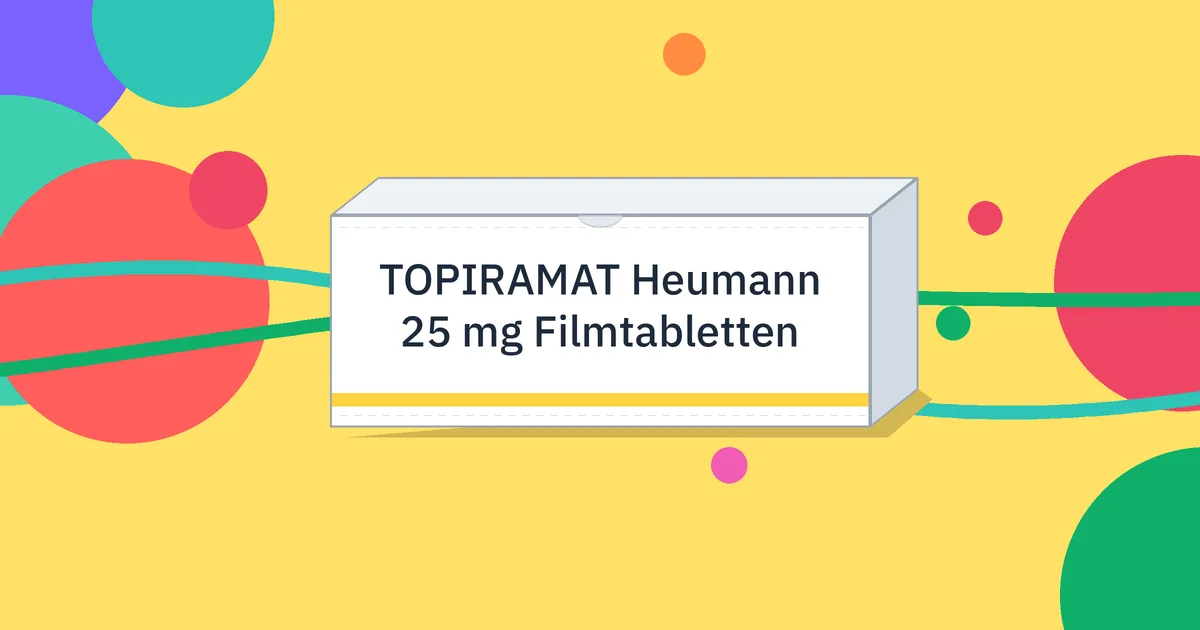 Symbolbild: Packung mit der Aufschrift TOPIRAMAT Heumann 25 mg Filmtabletten (PZN 09207292) – Verfügbarkeit und Bezug in Apotheken in Frankfurt am Main