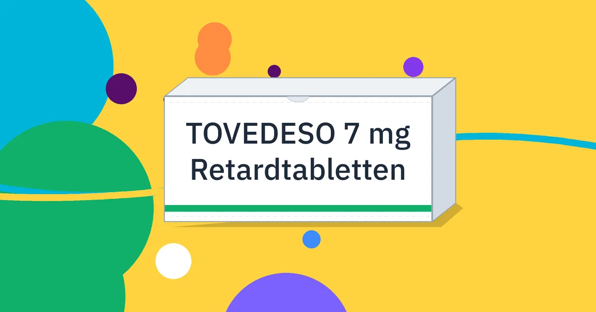 Symbolbild: Packung mit der Aufschrift TOVEDESO 7 mg Retardtabletten (PZN 12448042) – Verfügbarkeit und Bezug in Apotheken in Frankfurt am Main
