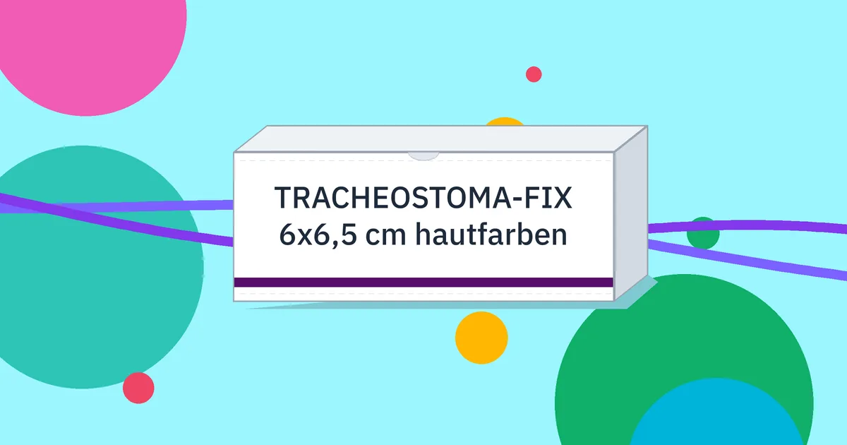 Symbolbild: Packung mit der Aufschrift TRACHEOSTOMA-FIX 6x6,5 cm hautfarben (PZN 04770746) – Verfügbarkeit und Bezug in Apotheken in Frankfurt am Main