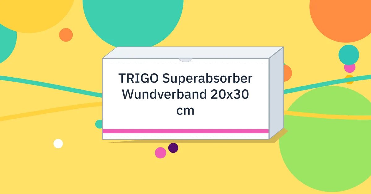 Symbolbild: Packung mit der Aufschrift TRIGO Superabsorber Wundverband 20x30 cm (PZN 20342990) – Verfügbarkeit und Bezug in Apotheken in Frankfurt am Main