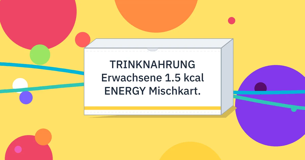 Symbolbild: Packung mit der Aufschrift TRINKNAHRUNG Erwachsene 1.5 kcal ENERGY Mischkart. (PZN 16917189) – Verfügbarkeit und Bezug in Apotheken in Frankfurt am Main