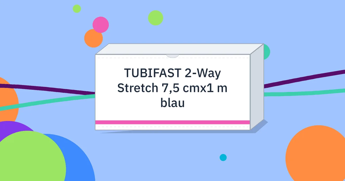Symbolbild: Packung mit der Aufschrift TUBIFAST 2-Way Stretch 7,5 cmx1 m blau (PZN 19785162) – Verfügbarkeit und Bezug in Apotheken in Frankfurt am Main