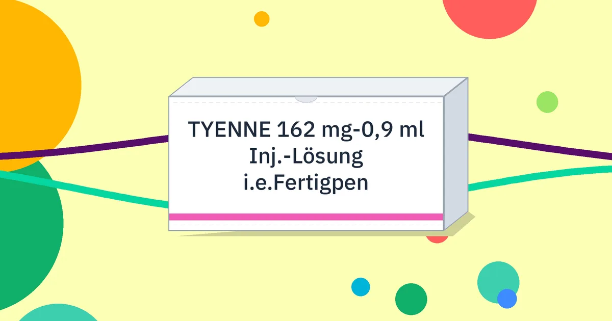 Symbolbild: Packung mit der Aufschrift TYENNE 162 mg-0,9 ml Inj.-Lösung i.e.Fertigpen (PZN 19237785) – Verfügbarkeit und Bezug in Apotheken in Frankfurt am Main