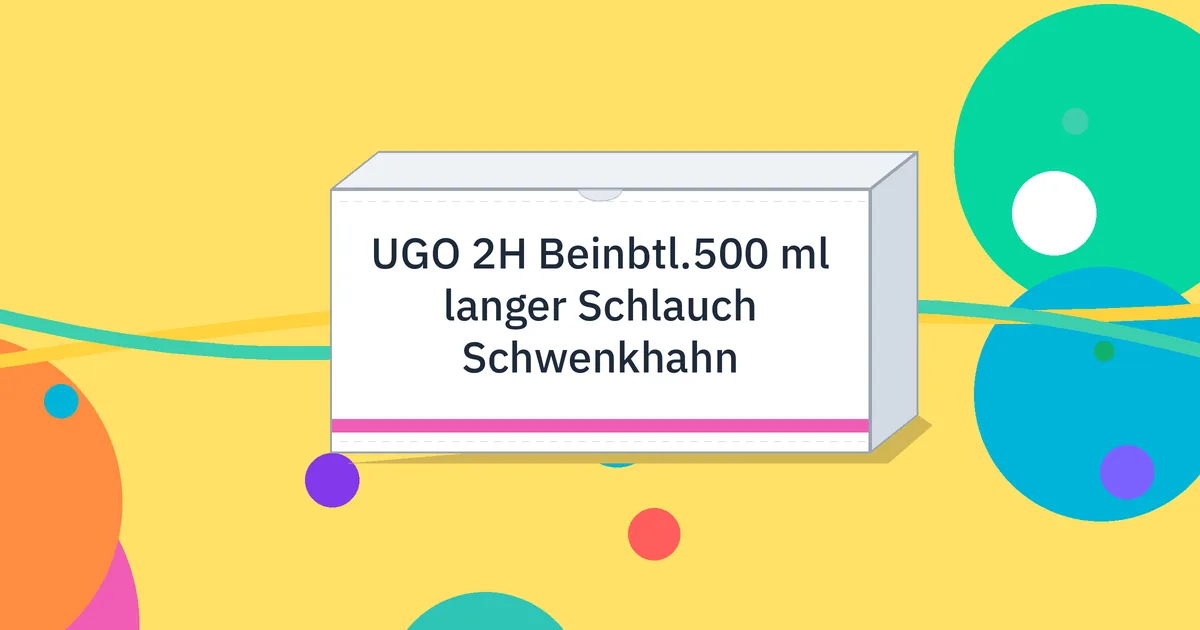 Symbolbild: Packung mit der Aufschrift UGO 2H Beinbtl.500 ml langer Schlauch Schwenkhahn (PZN 13814448) – Verfügbarkeit und Bezug in Apotheken in Frankfurt am Main
