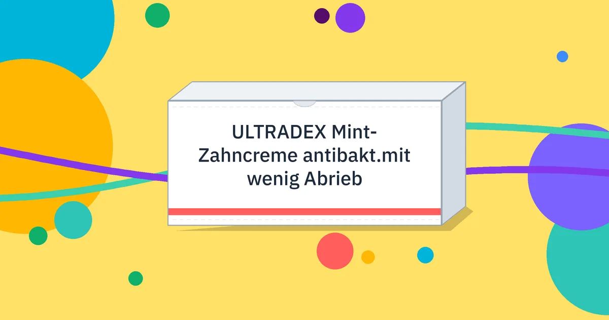 Symbolbild: Packung mit der Aufschrift ULTRADEX Mint-Zahncreme antibakt.mit wenig Abrieb (PZN 11584665) – Verfügbarkeit und Bezug in Apotheken in Frankfurt am Main