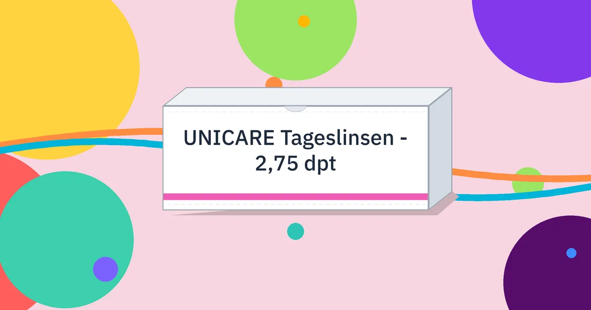 Symbolbild: Packung mit der Aufschrift UNICARE Tageslinsen -2,75 dpt (PZN 14185606) – Verfügbarkeit und Bezug in Apotheken in Frankfurt am Main