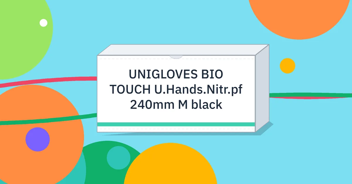 Symbolbild: Packung mit der Aufschrift UNIGLOVES BIO TOUCH U.Hands.Nitr.pf 240mm M black (PZN 19638455) – Verfügbarkeit und Bezug in Apotheken in Frankfurt am Main