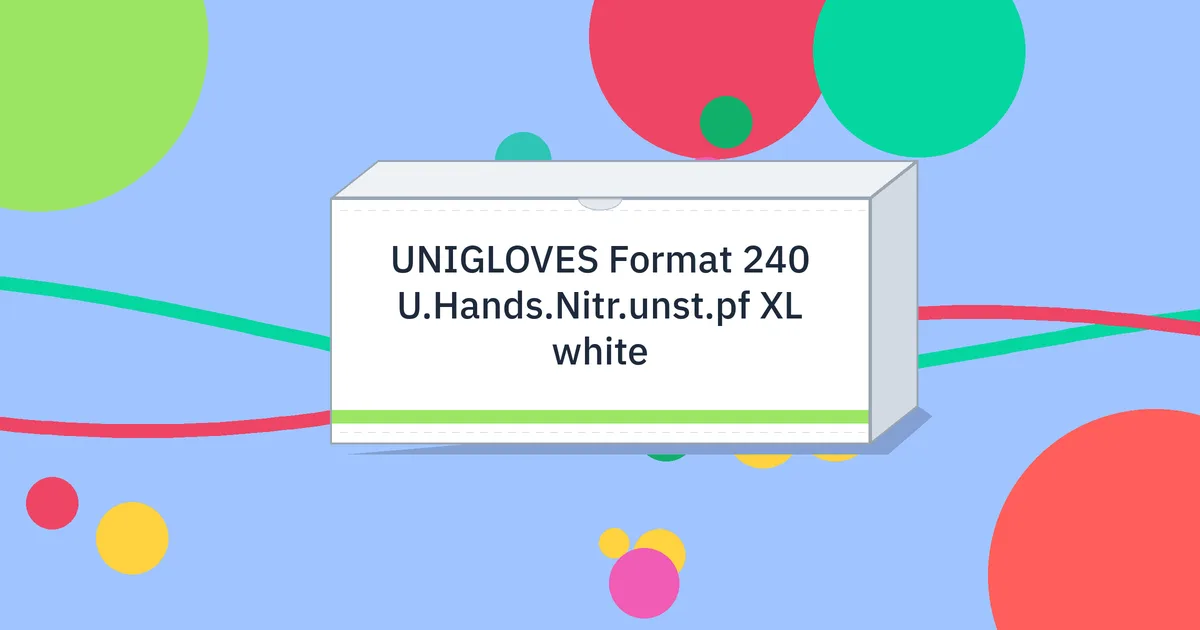 Symbolbild: Packung mit der Aufschrift UNIGLOVES Format 240 U.Hands.Nitr.unst.pf XL white (PZN 18100475) – Verfügbarkeit und Bezug in Apotheken in Frankfurt am Main