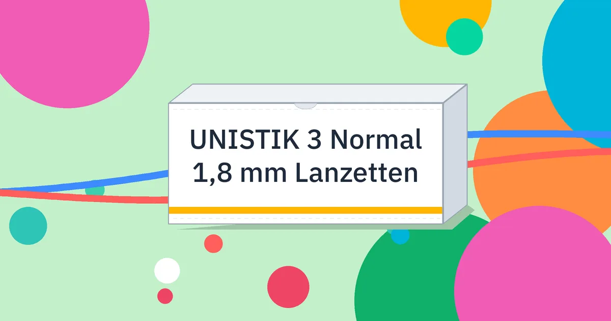 Symbolbild: Packung mit der Aufschrift UNISTIK 3 Normal 1,8 mm Lanzetten (PZN 09728341) – Verfügbarkeit und Bezug in Apotheken in Frankfurt am Main