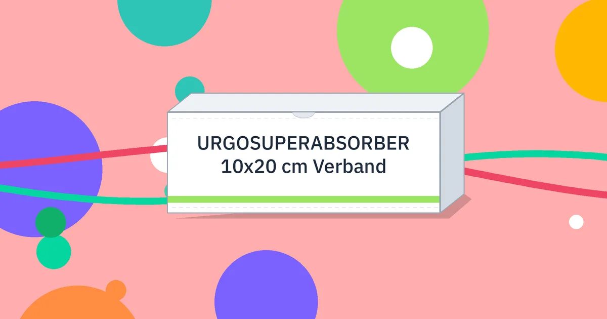 Symbolbild: Packung mit der Aufschrift URGOSUPERABSORBER 10x20 cm Verband (PZN 07110654) – Verfügbarkeit und Bezug in Apotheken in Frankfurt am Main