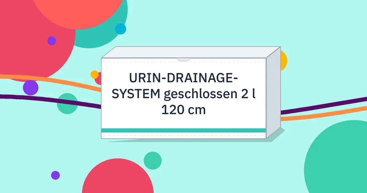 Symbolbild: Packung mit der Aufschrift URIN-DRAINAGE-SYSTEM geschlossen 2 l 120 cm (PZN 09061569) – Verfügbarkeit und Bezug in Apotheken in Frankfurt am Main