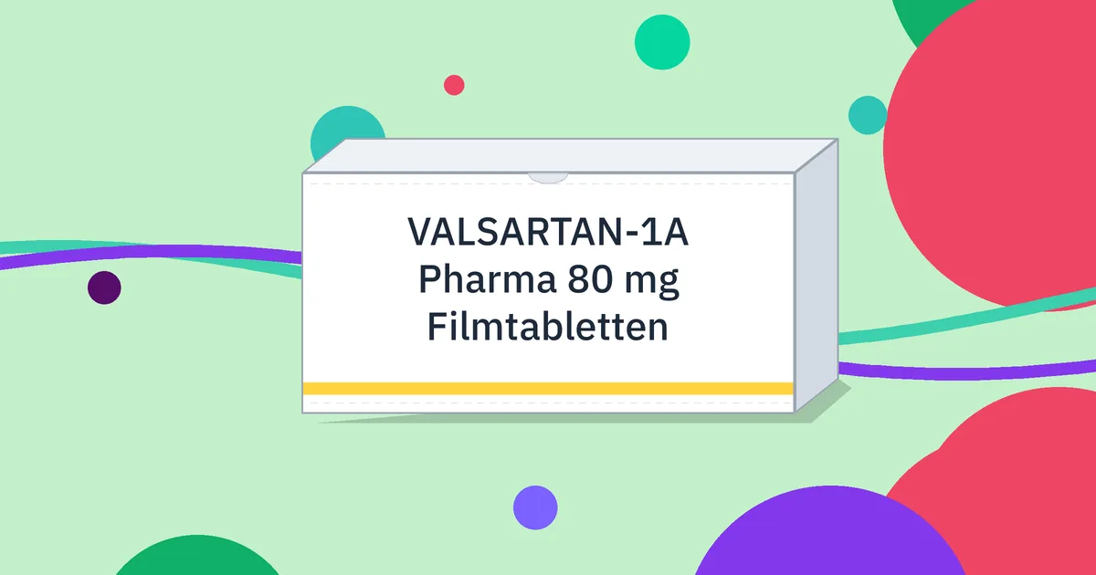 Symbolbild: Packung mit der Aufschrift VALSARTAN-1A Pharma 80 mg Filmtabletten (PZN 07581655) – Verfügbarkeit und Bezug in Apotheken in Frankfurt am Main