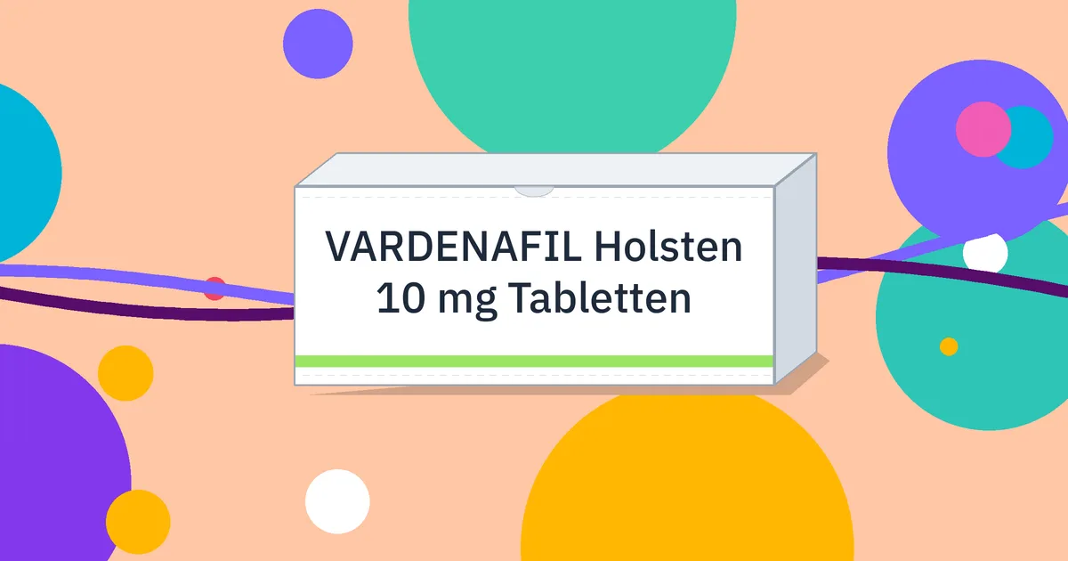 Symbolbild: Packung mit der Aufschrift VARDENAFIL Holsten 10 mg Tabletten (PZN 16842451) – Verfügbarkeit und Bezug in Apotheken in Frankfurt am Main
