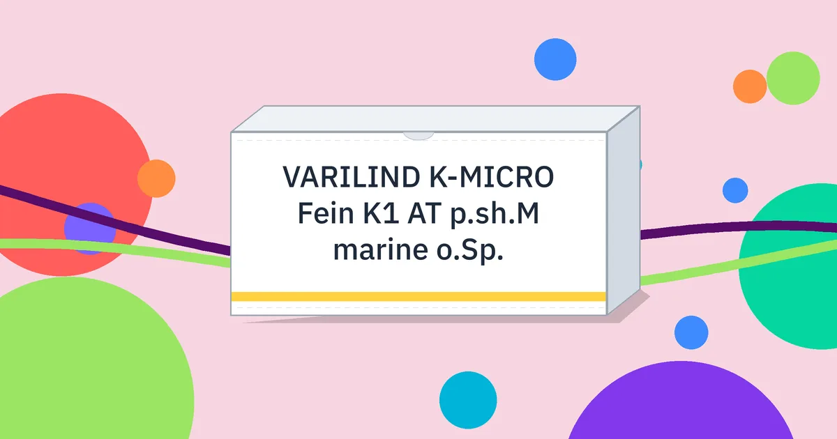 Symbolbild: Packung mit der Aufschrift VARILIND K-MICRO Fein K1 AT p.sh.M marine o.Sp. (PZN 20552256) – Verfügbarkeit und Bezug in Apotheken in Frankfurt am Main
