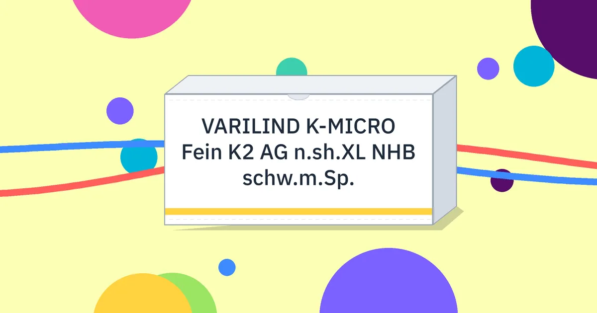 Symbolbild: Packung mit der Aufschrift VARILIND K-MICRO Fein K2 AG n.sh.XL NHB schw.m.Sp. (PZN 20556521) – Verfügbarkeit und Bezug in Apotheken in Frankfurt am Main