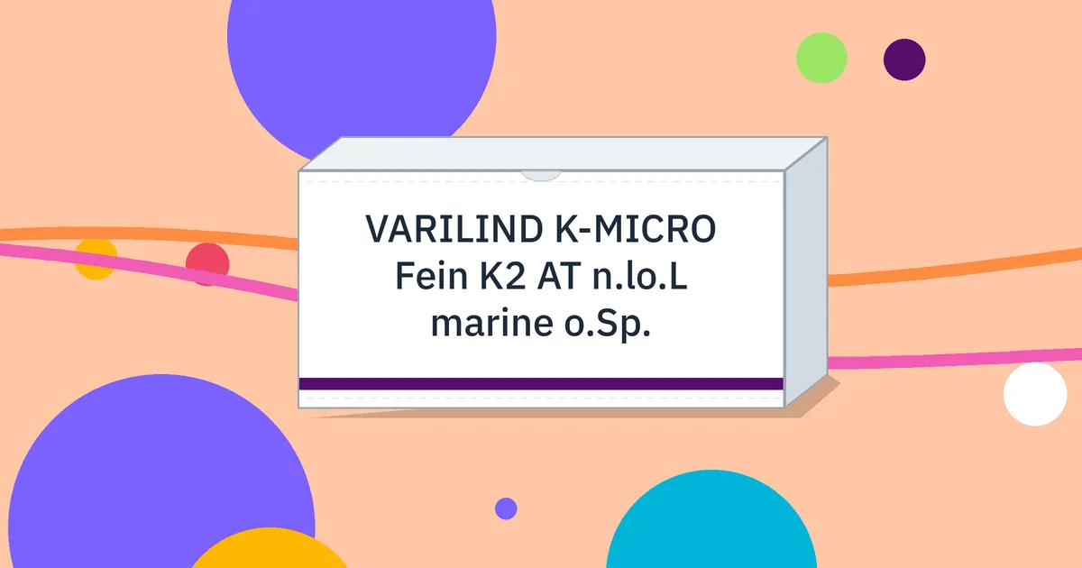 Symbolbild: Packung mit der Aufschrift VARILIND K-MICRO Fein K2 AT n.lo.L marine o.Sp. (PZN 20553534) – Verfügbarkeit und Bezug in Apotheken in Frankfurt am Main