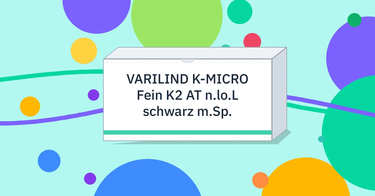 Symbolbild: Packung mit der Aufschrift VARILIND K-MICRO Fein K2 AT n.lo.L schwarz m.Sp. (PZN 20553729) – Verfügbarkeit und Bezug in Apotheken in Frankfurt am Main