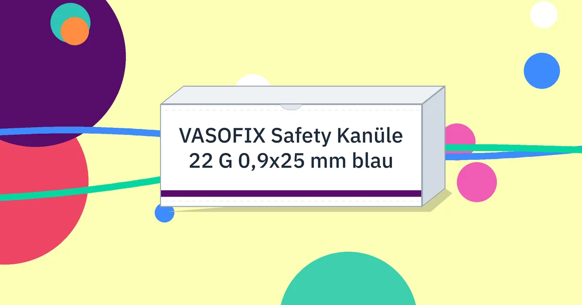 Symbolbild: Packung mit der Aufschrift VASOFIX Safety Kanüle 22 G 0,9x25 mm blau (PZN 18605979) – Verfügbarkeit und Bezug in Apotheken in Frankfurt am Main
