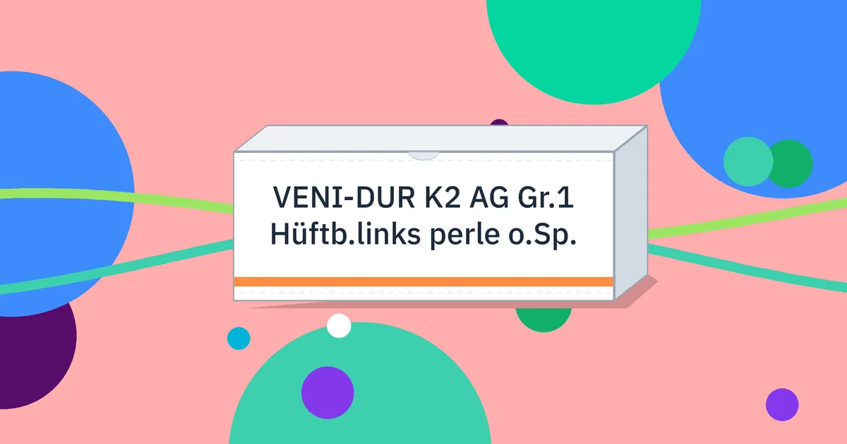 Symbolbild: Packung mit der Aufschrift VENI-DUR K2 AG Gr.1 Hüftb.links perle o.Sp. (PZN 03251837) – Verfügbarkeit und Bezug in Apotheken in Frankfurt am Main