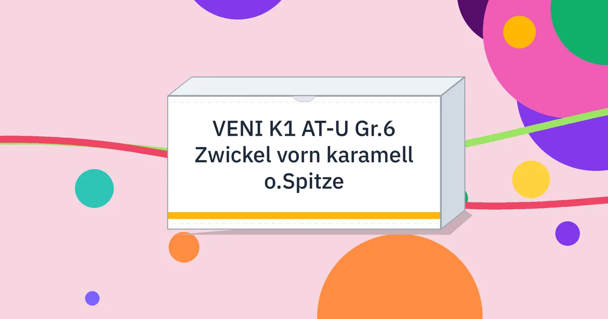 Symbolbild: Packung mit der Aufschrift VENI K1 AT-U Gr.6 Zwickel vorn karamell o.Spitze (PZN 13758879) – Verfügbarkeit und Bezug in Apotheken in Frankfurt am Main