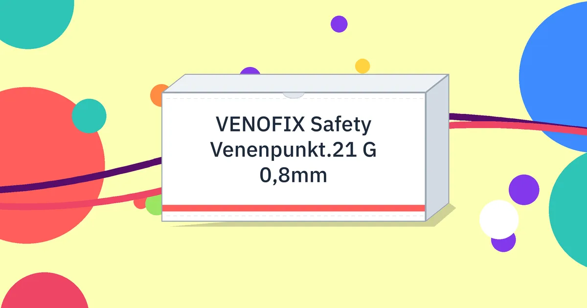 Symbolbild: Packung mit der Aufschrift VENOFIX Safety Venenpunkt.21 G 0,8mm (PZN 06837466) – Verfügbarkeit und Bezug in Apotheken in Frankfurt am Main