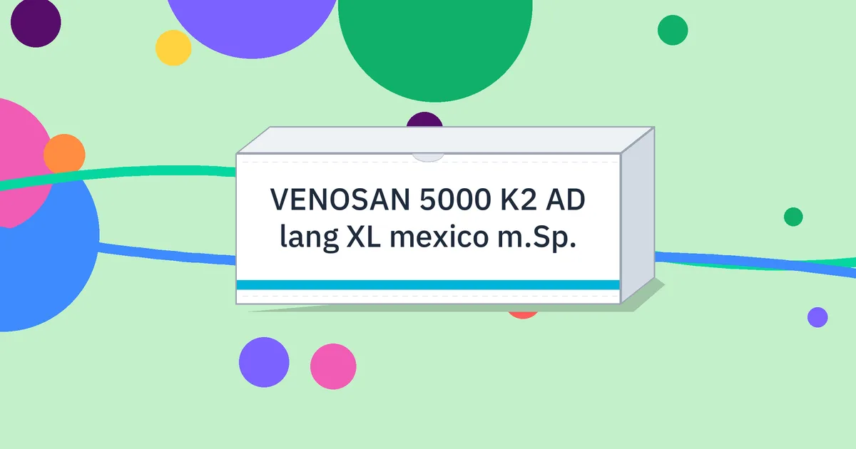 Symbolbild: Packung mit der Aufschrift VENOSAN 5000 K2 AD lang XL mexico m.Sp. (PZN 14429936) – Verfügbarkeit und Bezug in Apotheken in Frankfurt am Main