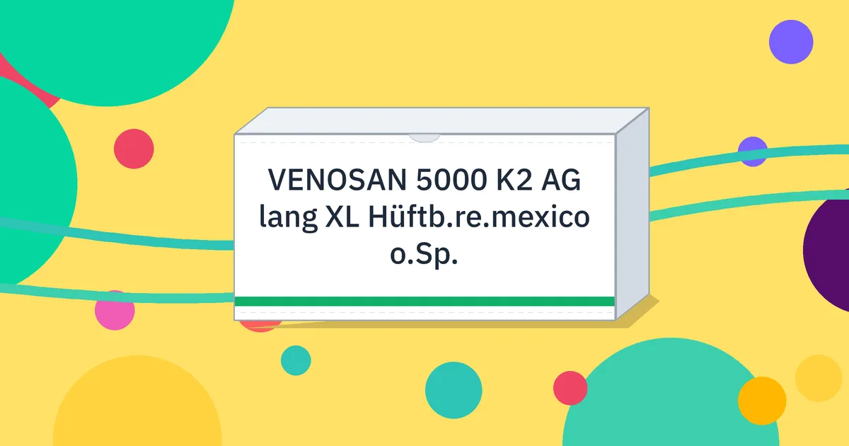 Symbolbild: Packung mit der Aufschrift VENOSAN 5000 K2 AG lang XL Hüftb.re.mexico o.Sp. (PZN 14430313) – Verfügbarkeit und Bezug in Apotheken in Frankfurt am Main