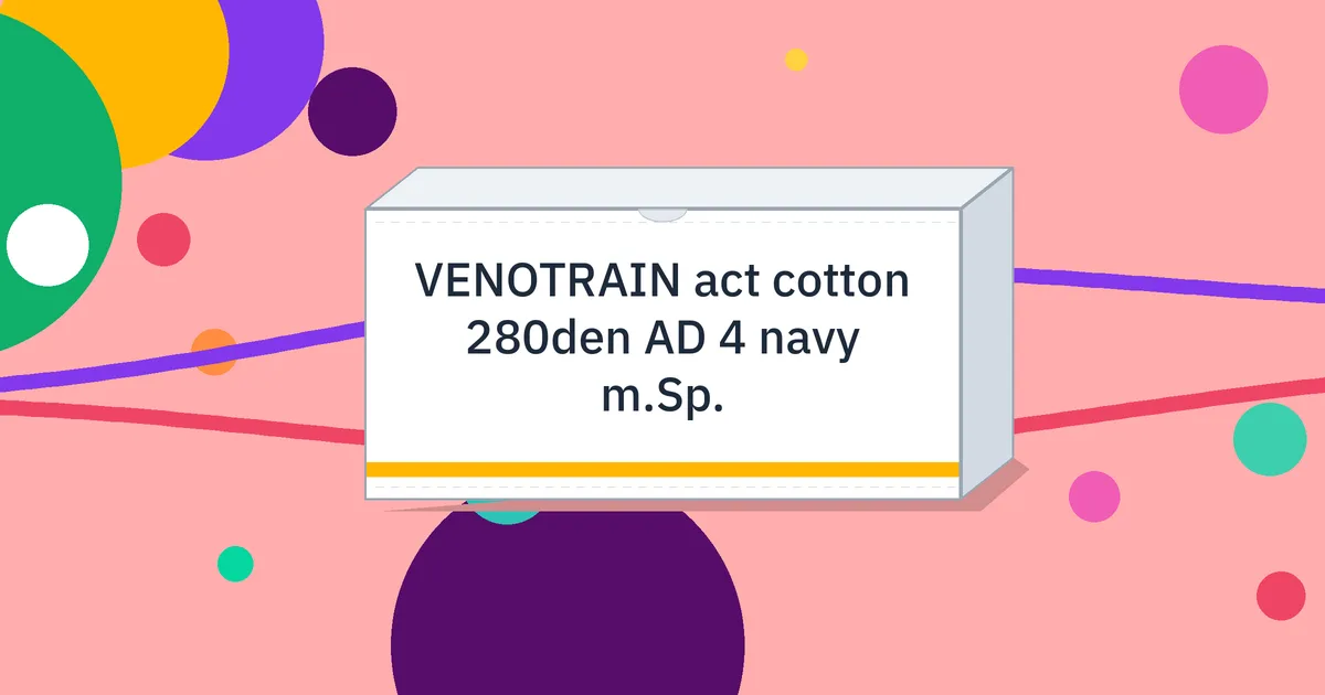 Symbolbild: Packung mit der Aufschrift VENOTRAIN act cotton 280den AD 4 navy m.Sp. (PZN 16209653) – Verfügbarkeit und Bezug in Apotheken in Frankfurt am Main